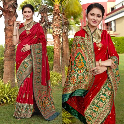 Red Woven Banarasi Silk Saree