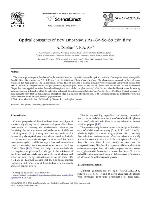 Pdf Optical Constants Of New Amorphous Asgesesb Thin Films
