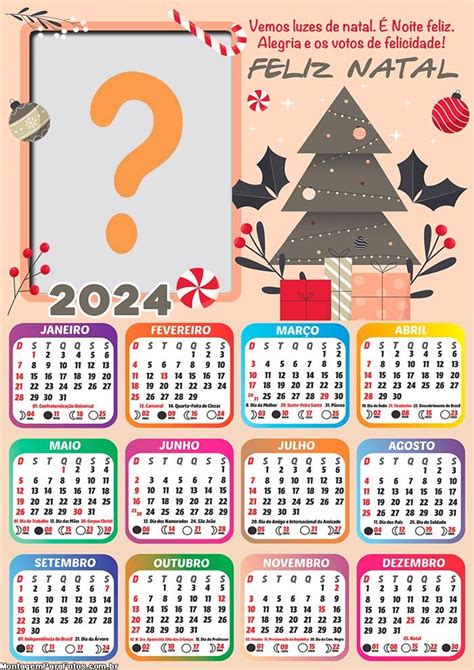 Calendário 2024 Vemos Luzes De Natal Mensagem Moldura Colagem De Foto