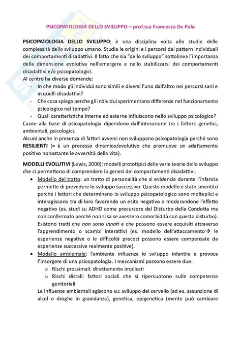 Appunti Psicopatologia Dello Sviluppo