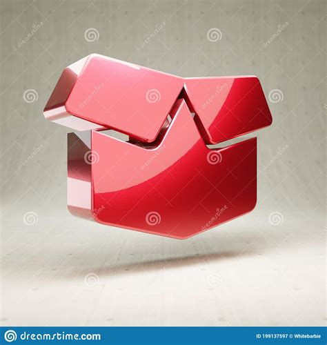 Open Box Icon Red Glossy Metallic Open Box Symbol Isolated On White Concrete Background Stock