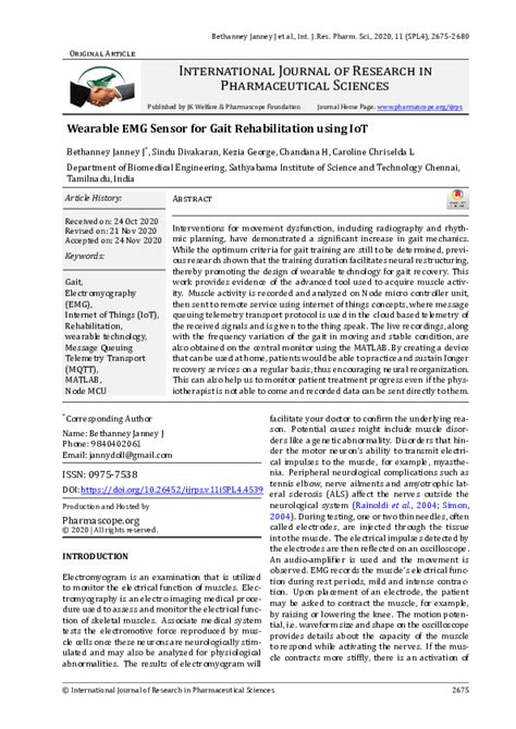 Pdf Wearable Emg Sensor For Gait Rehabilitation Using Iot