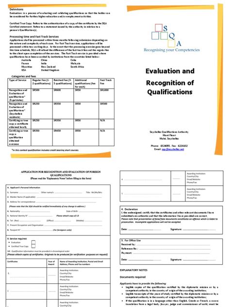 Evaluation Of Foreign Qualifications Form Seychelles Qualifications