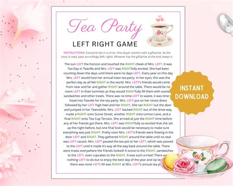 Tea Party Left Right Game Printable Activity Digital Download Etsy
