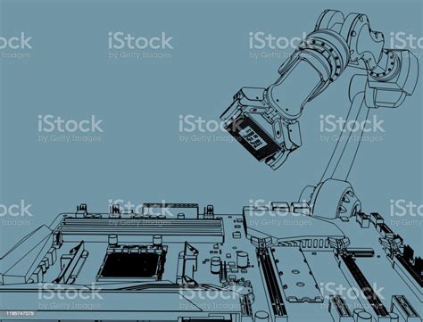 Industrial Robot Assemble A Computer Stock Illustration Download Image Now Robotic Arm