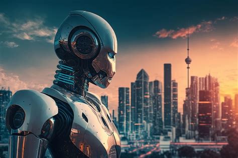 Premium AI Image Smart City With Robot System Artificial Intelligence