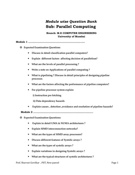 Parallel Computing Question Bank Me Computer Engineering