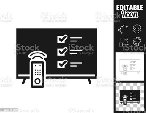 체크리스트가있는 Tv 디자인 아이콘입니다 쉽게 편집 가능 0명에 대한 스톡 벡터 아트 및 기타 이미지 0명 Tv 보기