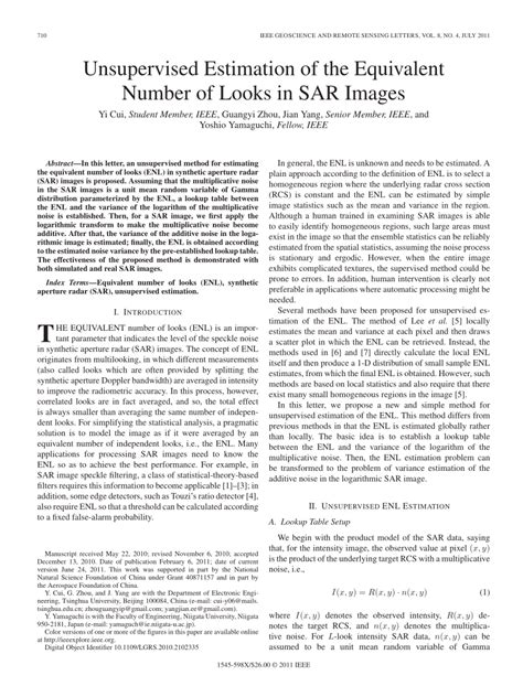 Pdf Unsupervised Estimation Of The Equivalent Number Of Looks In Sar