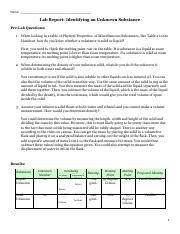 Lab Report Identifying An Unknown Substance 201930 Pdf Name Lab Report Identifying An