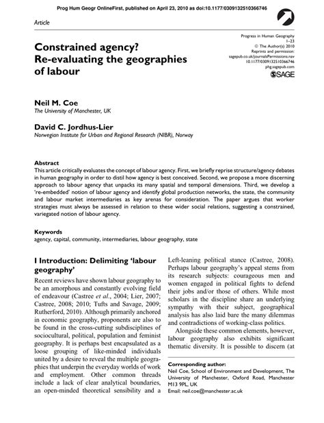 pdf constrained agency re evaluating the geographies of labour