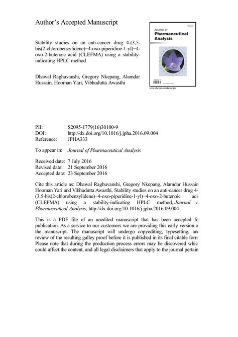PDF Stability Study On An Anti Cancer Drug 4 3 5 Bis 2