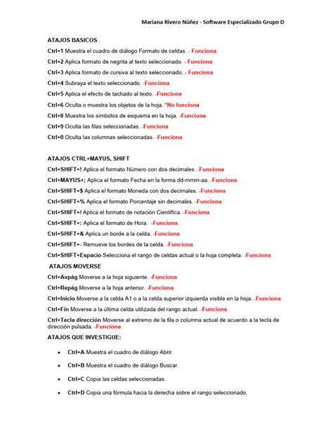 Atajos De Excel Pdf Informática Software