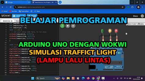 belajar pemrograman arduino uno dengan wokwi simulasi traffict light