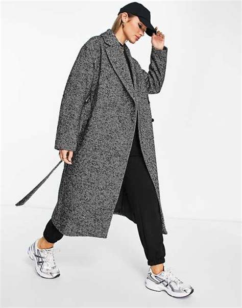 And Other Stories Oversized Belted Wool Coat In Black Herringbone Asos