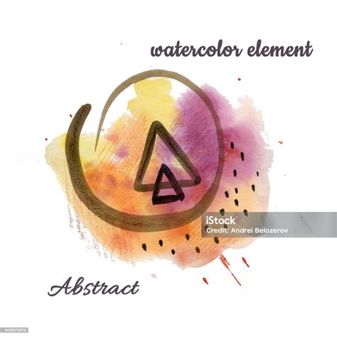 수채화 페인트 추상 기하학적 검은 색 요소는 흰색에 보라색 회색 배경이 있습니다 주황색 노란색 및 보라색 반점과 드롭 질감 삼각형과 원 요소 다색 포장 및 웹을위한 반점을