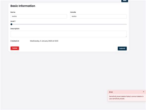 Error When Trying To Delete A Sensitivity Level Added To A Connection
