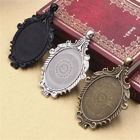 Fit 30x40mm Oval Cabochons Zinc Alloy Pendant Tray Cameoglasscabochon