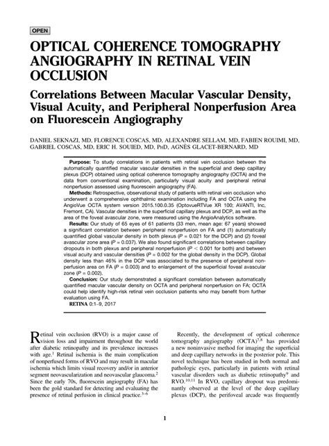 Pdf Optical Coherence Tomography Angiography In Retinal Vein
