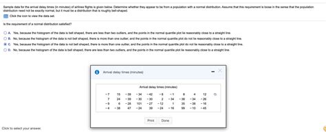 Solved Sample Data For The Arrival Delay Times In Minutes Chegg
