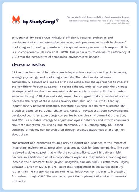 Corporate Social Responsibility Environmental Impact Free Essay Example