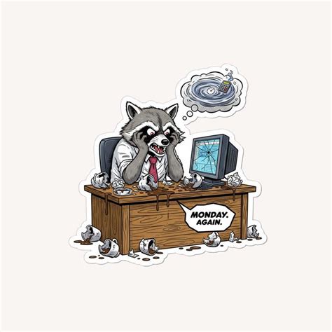 Angry Raccoon Work Stress Meme Sticker Raccsy