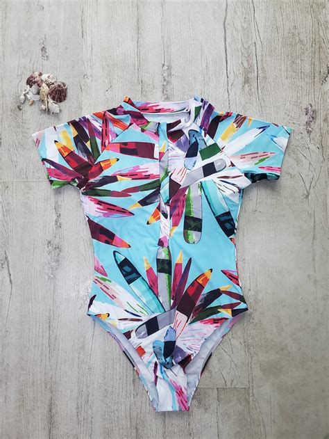 Maillot de bain Maillot de bain une pièce manches courtes imprimé Floral Monokini vêtements