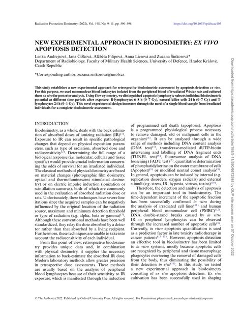 PDF NEW EXPERIMENTAL APPROACH IN BIODOSIMETRY EX VIVO APOPTOSIS