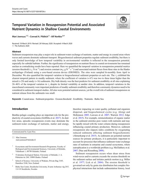 Pdf Temporal Variation In Resuspension Potential And Associated
