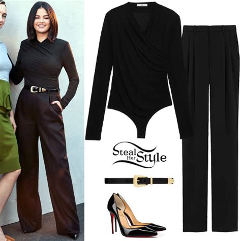 Selena Gomez Black Bodysuit And Pants Fashnfly