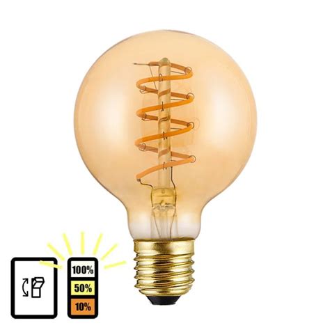 LED Lamp E Staps Dimbaar W K Warm Wit Globe Mm Amber Spiraal Filament