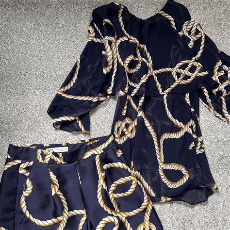 Zara Co Ord Set Navy Blue New Xs X Small Shorts And Depop