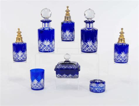 Fabulous Baccarat Cobalt Cut To Clear Crystal Eight Piece Dresser Set