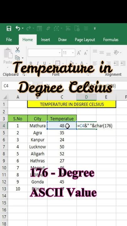 Temperature In Degree Celsius In Excel Shorts Exceltech Calculateageinexcel Exceltips Youtube