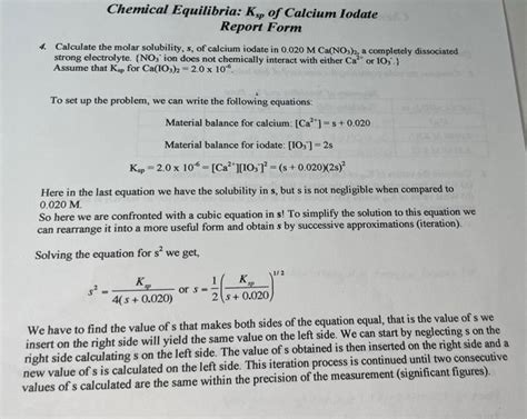 Solved Chemical Equilibria Ksp Of Calcium Iodate Report