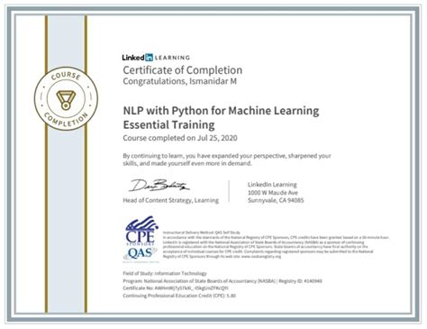 Nlp Linkedinlearning Certificate Datascience Ismanidar M