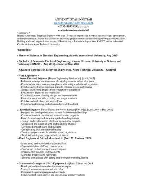 Cv 02 Current Resume For Anthony Gyasi Nketiah 1 Pdf Safety