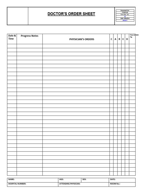 Doctors Order Sheet Pdf