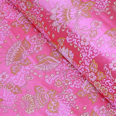 Hot Pink Floral Brocade Fabric Jacquard Fabric By The Yard Etsy