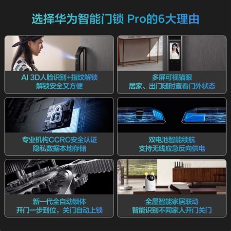 全新升级华为智能门锁Pro人脸识别可视猫眼指纹密码锁 虎窝淘