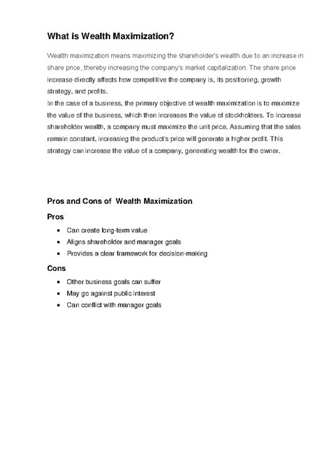 Wealth Maximisation By Ma Rumi What Is Wealth Maximization Wealth