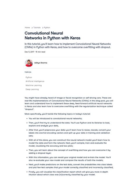 Convolutional Neural Networks In Python Datacamp Pdf Deep Learning Applied Mathematics