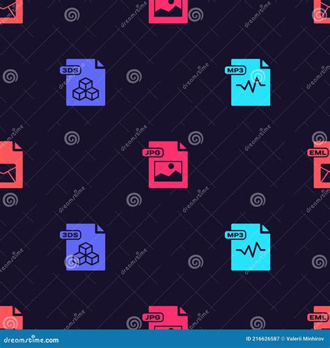 Set Mp File Document Ds And Eml On Seamless Pattern Vector