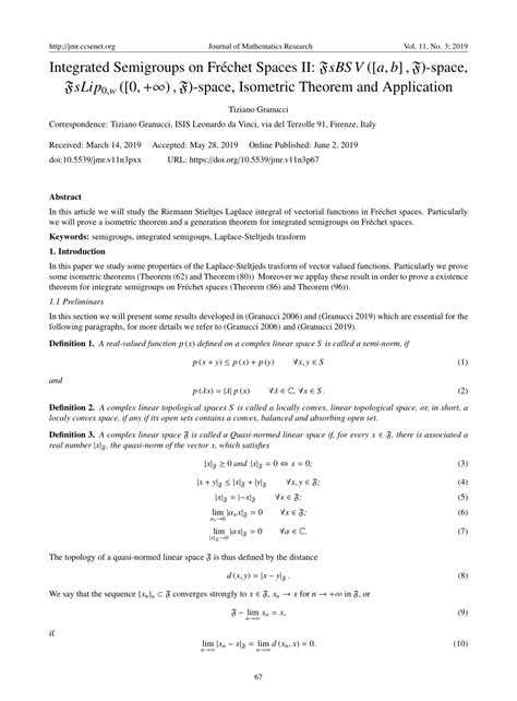 Pdf Integrated Semigroups On Fréchet Spaces Ii Fsbsv Ab F Space Fslip0w 0∞f