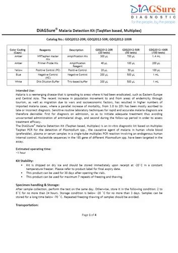 Diagsurc Malaria Detection Assay Multiplex Taqman Based At Rs 38500kit Pcr Kit In Kolkata