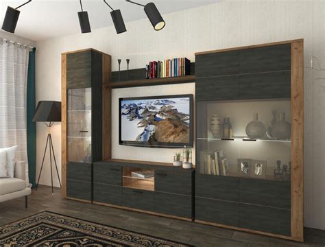 Функціональна сучасна гірка стінка модерн Адель Сокме під телевізор з пеналом тумбою у вітальню