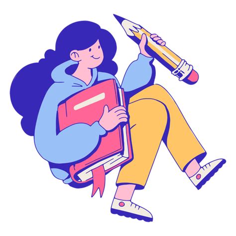 Girl With Notebook And Pencil Cartoon PNG SVG Design For T Shirts
