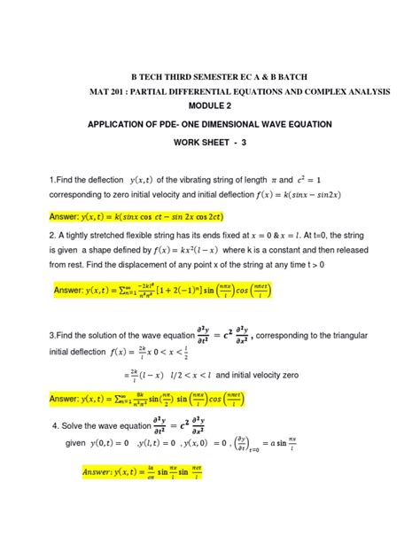Worksheet 3 Applications Of Pde Descargar Gratis Pdf Partial Differential Equation Wave