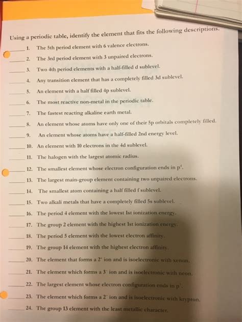 Solved Using A Periodic Table Identify The Element That Chegg Com