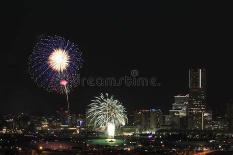 Fireworks In Yokohama Port Festival At Japan Editorial Photo Image Of